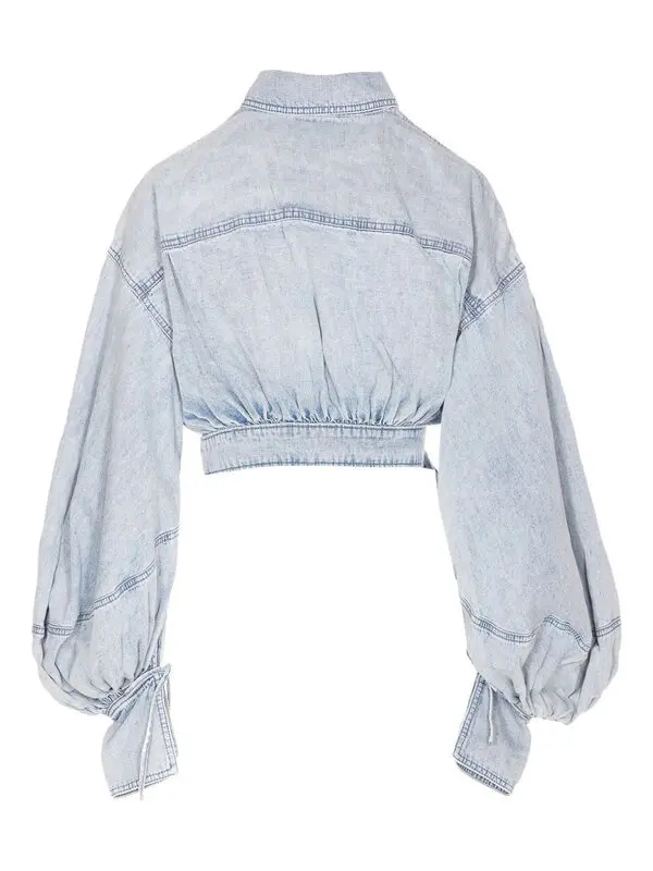 Zimmermann Rebellion Cropped Denim Wrap Top - Blue