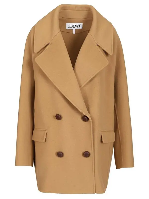 Loewe Double-breasted Wool Coat - Cream