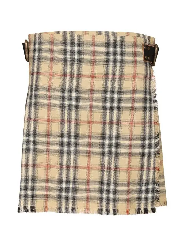 Burberry Check Wool Mini Kilt With Fringes