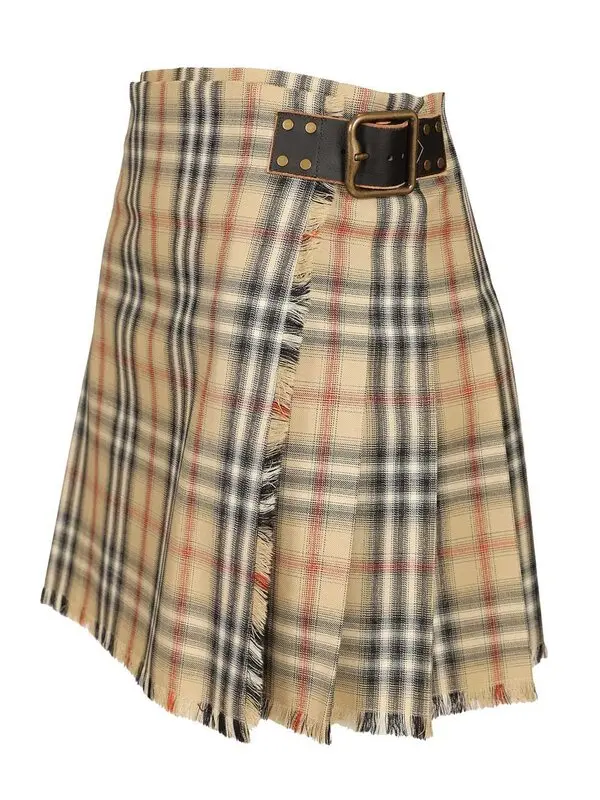 Burberry Check Wool Mini Kilt With Fringes