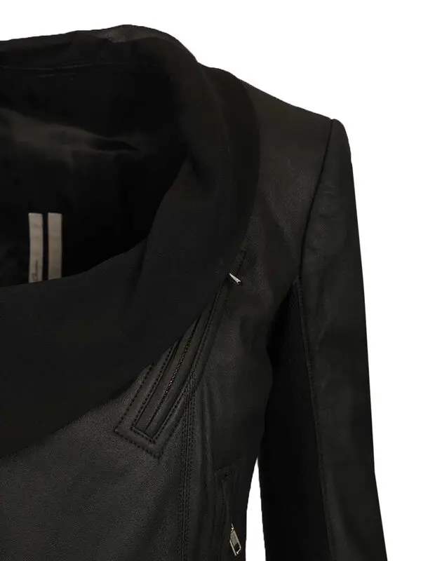 Rick Owens Lambskin Leather Cropped Biker Jacket With Shawl Collar