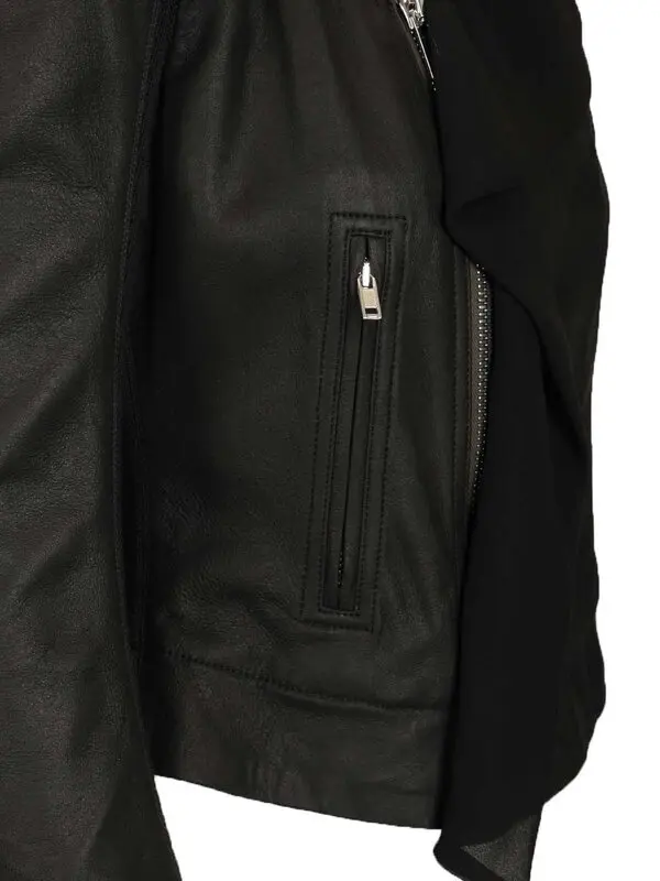 Rick Owens Lambskin Leather Cropped Biker Jacket With Shawl Collar
