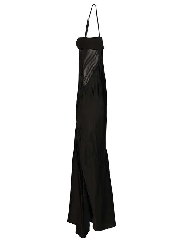 Rick Owens Combo Long Satin Dress With Sheer Panels