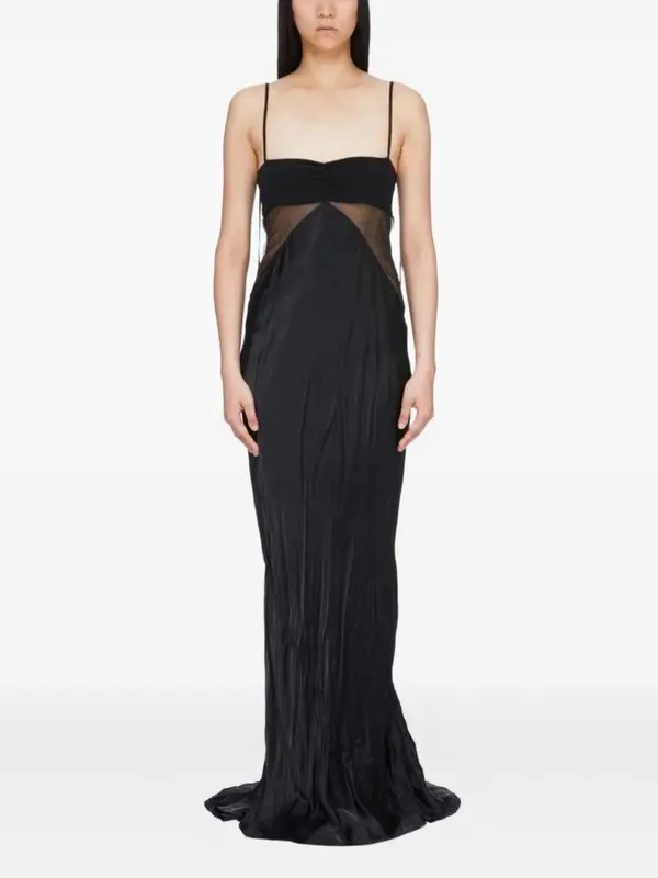 Rick Owens Combo Long Satin Dress With Sheer Panels