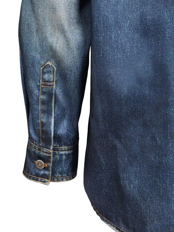 GOLDEN GOOSE Technical Fabric Shirt With Trompe L'oeil Denim Print - Blue