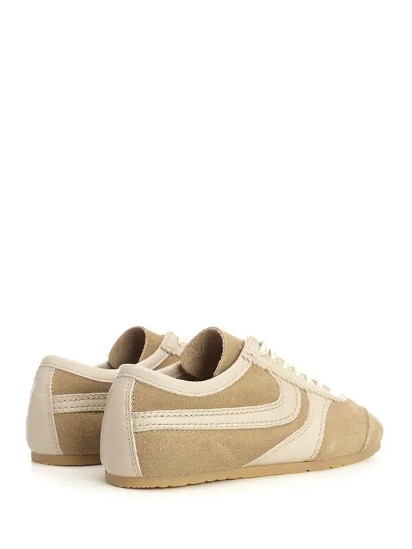 Dries Van Noten Leather And Suede Lace-up Sneakers - Cream