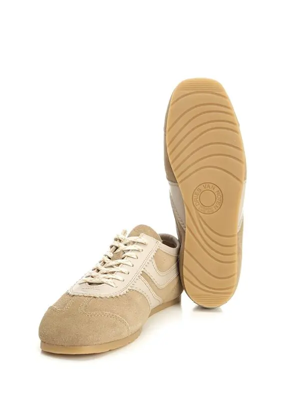 Dries Van Noten Leather And Suede Lace-up Sneakers - Cream
