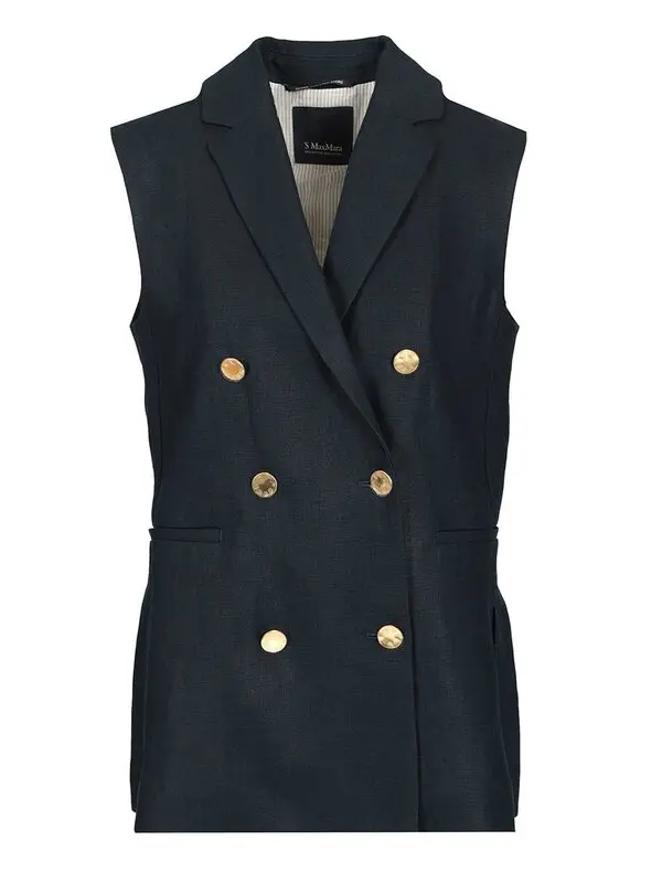 Max Mara Double-breasted Linen Vest With Gold-tone Button Detail - Blue