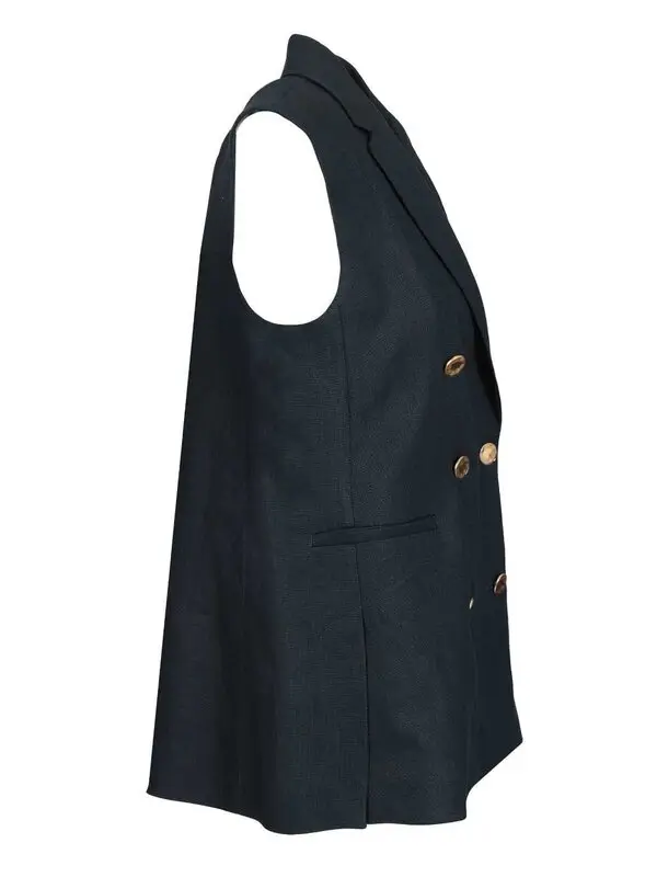 Max Mara Double-breasted Linen Vest With Gold-tone Button Detail - Blue