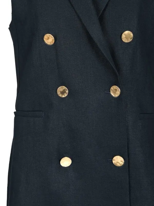 Max Mara Double-breasted Linen Vest With Gold-tone Button Detail - Blue