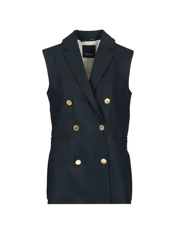 Max Mara Double-breasted Linen Vest With Gold-tone Button Detail - Blue