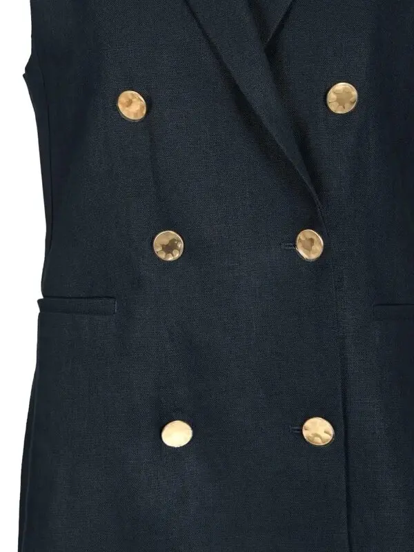 Max Mara Double-breasted Linen Vest With Gold-tone Button Detail - Blue