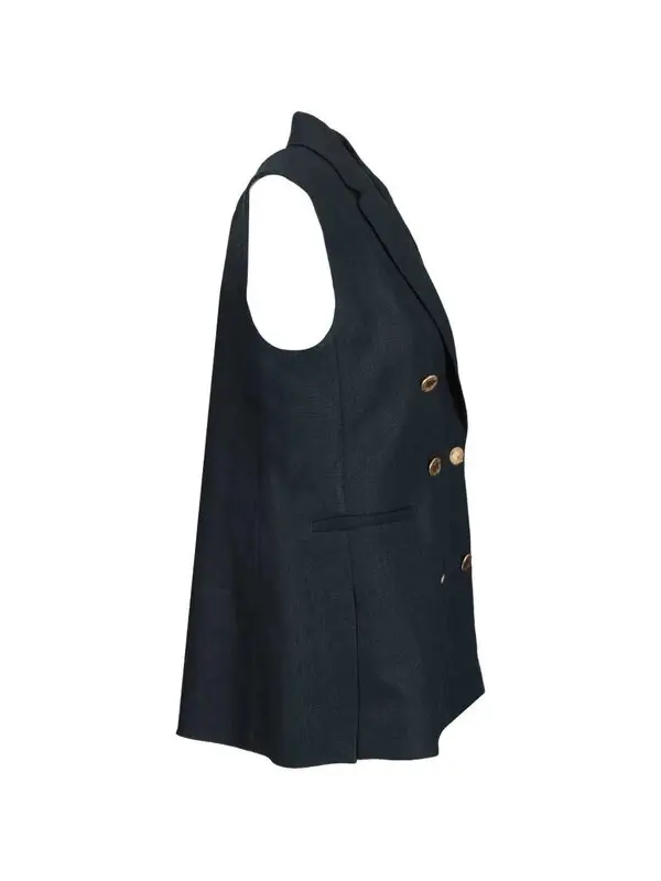 Max Mara Double-breasted Linen Vest With Gold-tone Button Detail - Blue