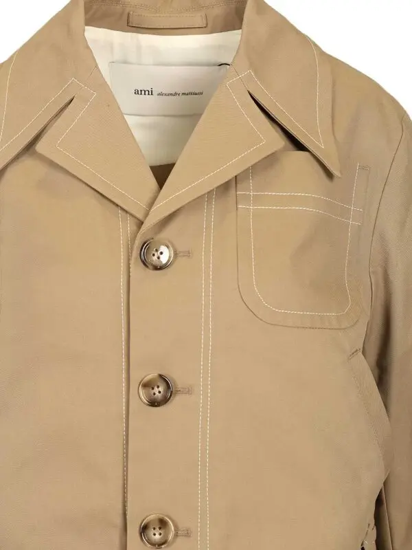 AMI Paris Cotton Jacket With Belt And Hood