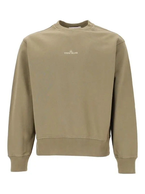 Stone Island Organic Cotton Fleece Crewneck Sweatshirt With Printed Logos