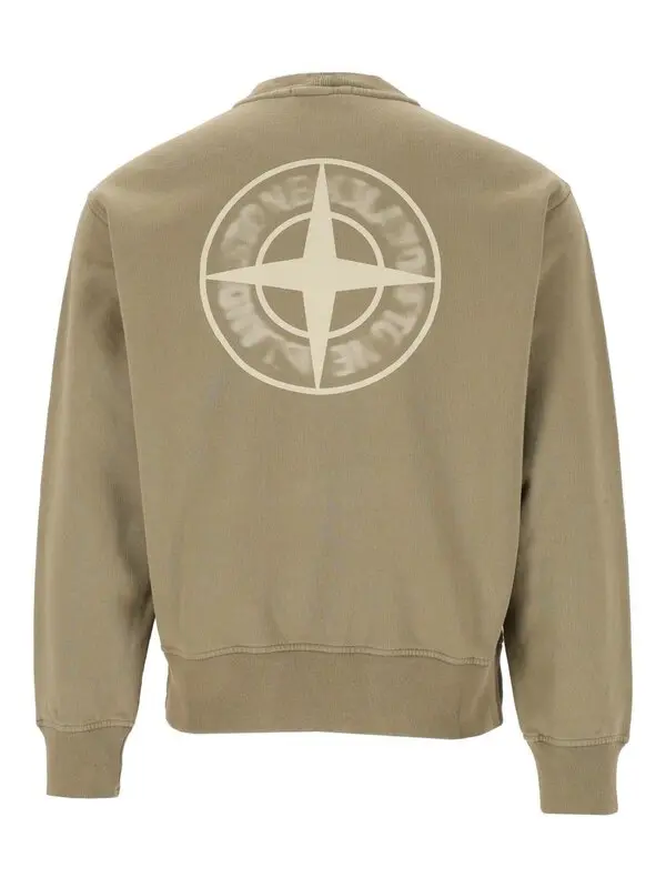 Stone Island Organic Cotton Fleece Crewneck Sweatshirt With Printed Logos