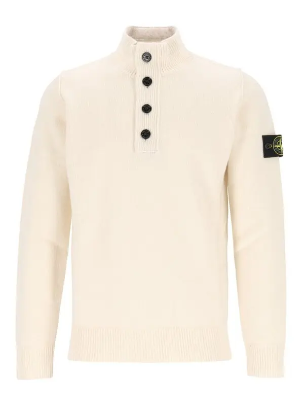 Stone Island Ribbed Half-zip Sweater With Felt Trim