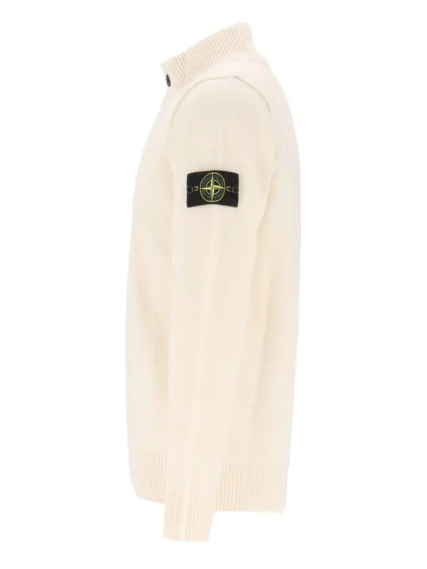 Stone Island Ribbed Half-zip Sweater With Felt Trim
