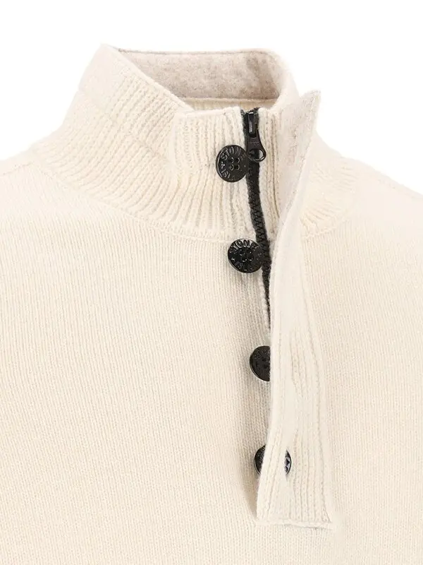 Stone Island Ribbed Half-zip Sweater With Felt Trim