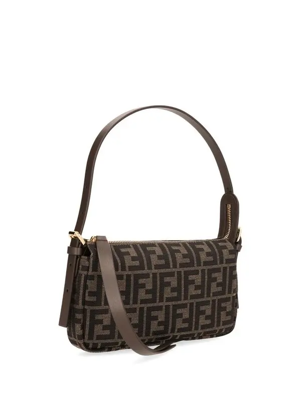 Fendi Small Zip Top Bag In Ff Jacquard - Brown