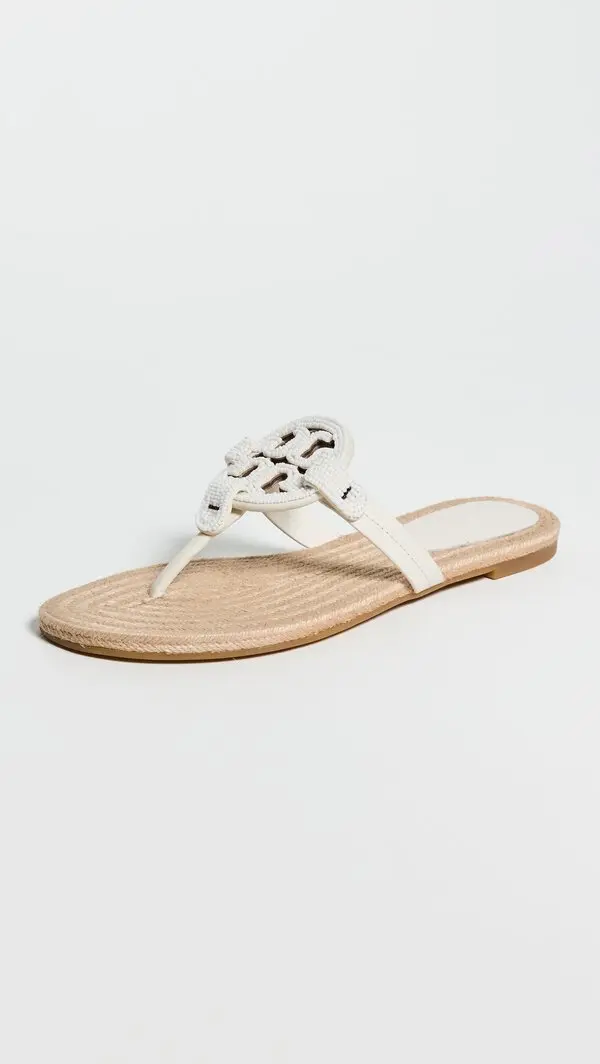 Tory Burch Miller Beaded Espadrille Sandals - Blanc