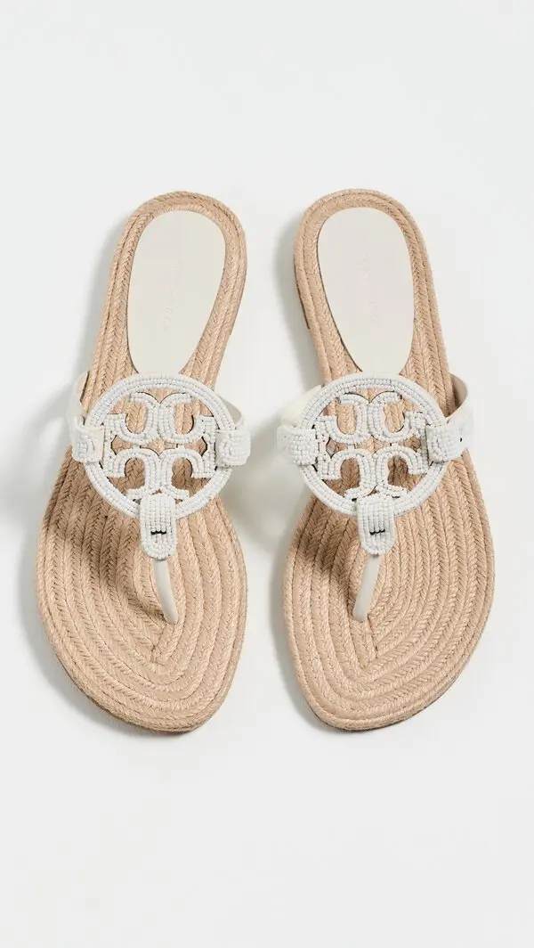 Tory Burch Miller Beaded Espadrille Sandals - Blanc