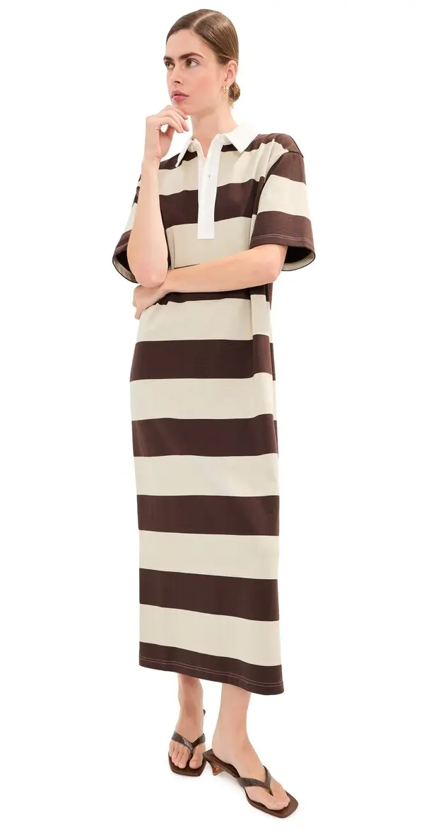 LE BOP Stripe Polo Maxi Dress - Chocolate/beige