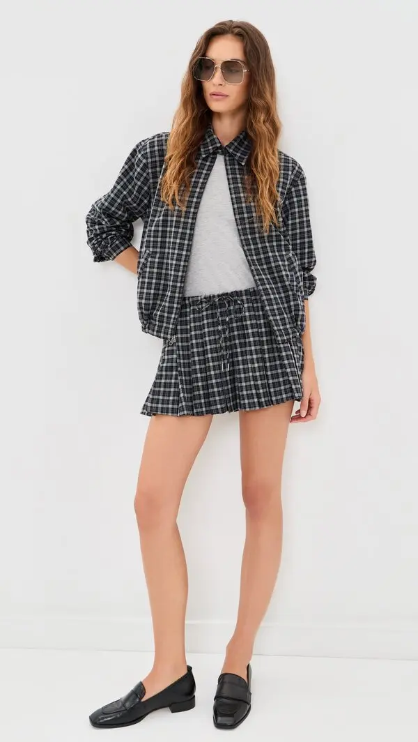 Good American Pleated Plaid Mini Skirt