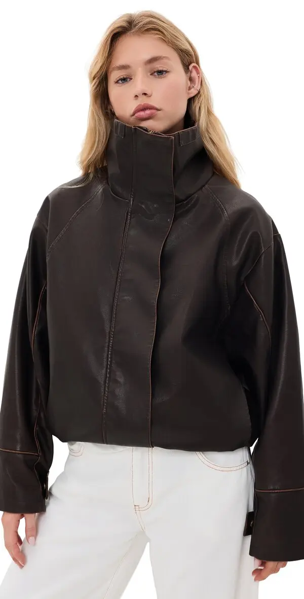 Lioness Shoreline Funnel Neck Faux Leather Jacket