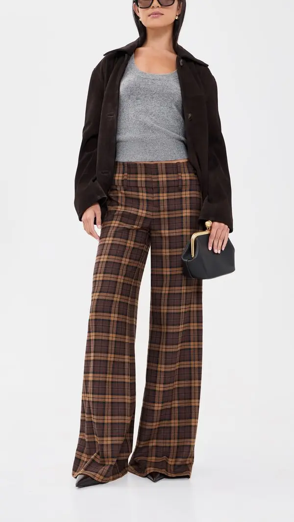 Alice + Olivia Plaid Wide Leg Flare Pants