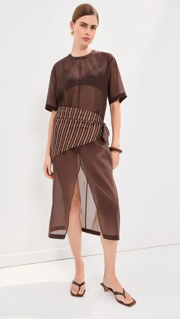 LE BOP Organza Midi Dress - Coffee Bean