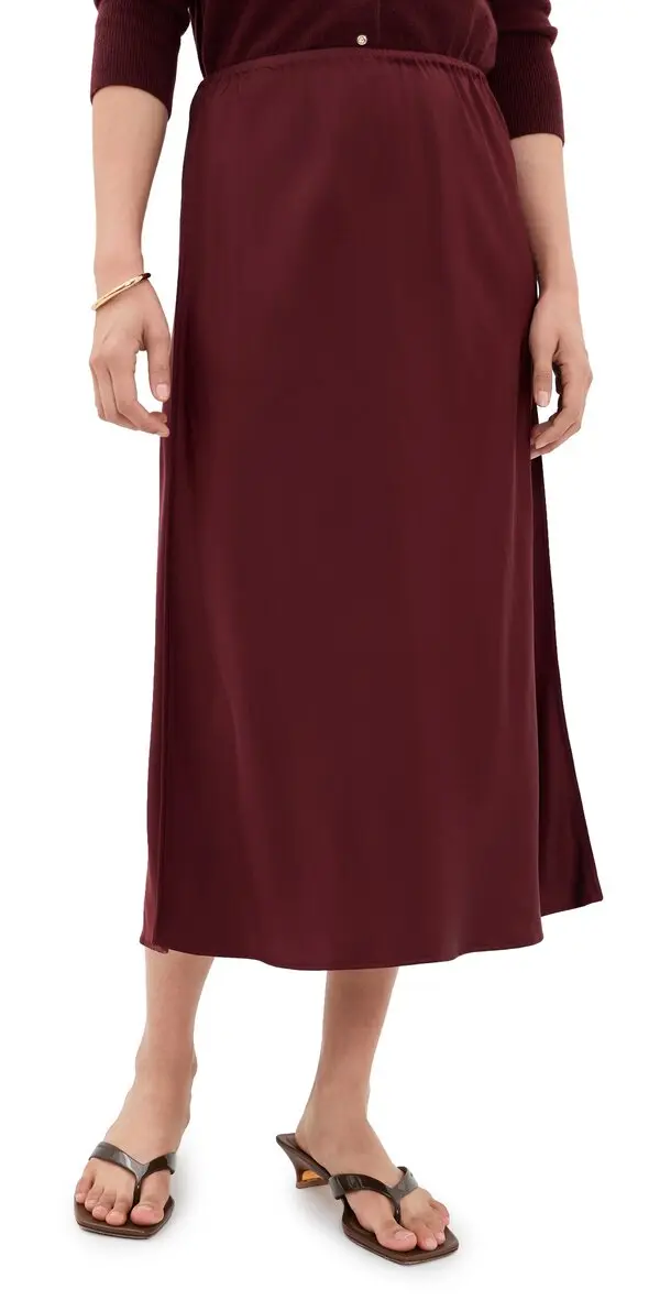 Vince Pull-on Satin Midi Skirt