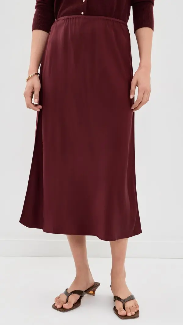 Vince Pull-on Satin Midi Skirt