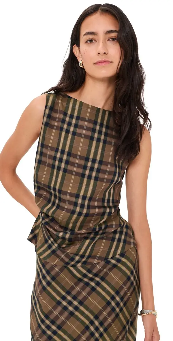 Joe's Jeans Plaid Boat Neck Sleeveless Top