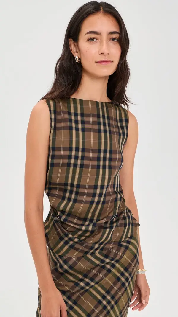 Joe's Jeans Plaid Boat Neck Sleeveless Top