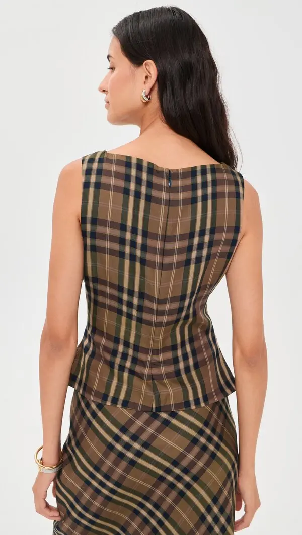 Joe's Jeans Plaid Boat Neck Sleeveless Top