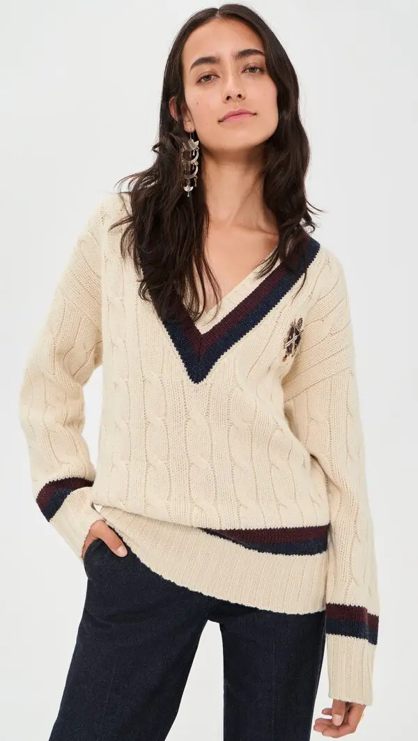 Zimmermann Valiant Cable Knit Sweater With Chest Appliqu
