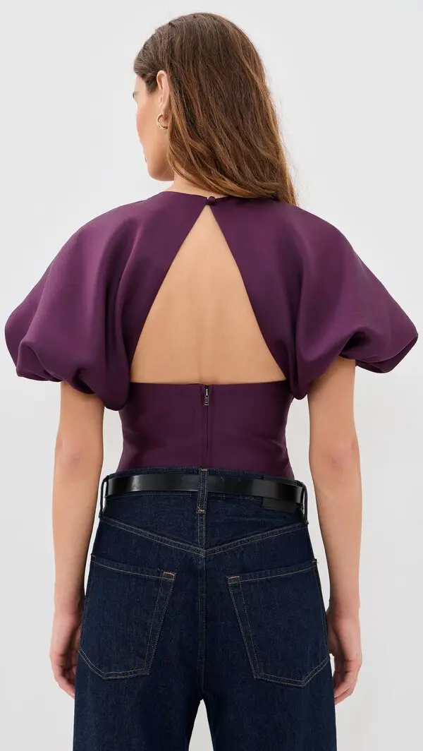 SELF-PORTRAIT Taffeta Puff Sleeve Top With Back Cutout