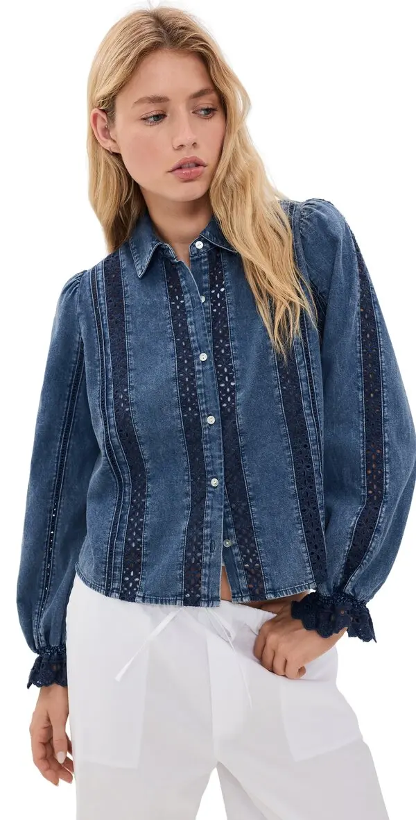 Rails Rowen Chambray Shirt With Eyelet Trim - Classic Blue