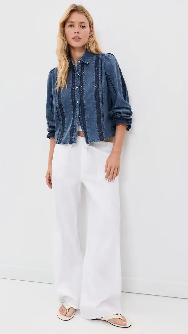 Rails Rowen Chambray Shirt With Eyelet Trim