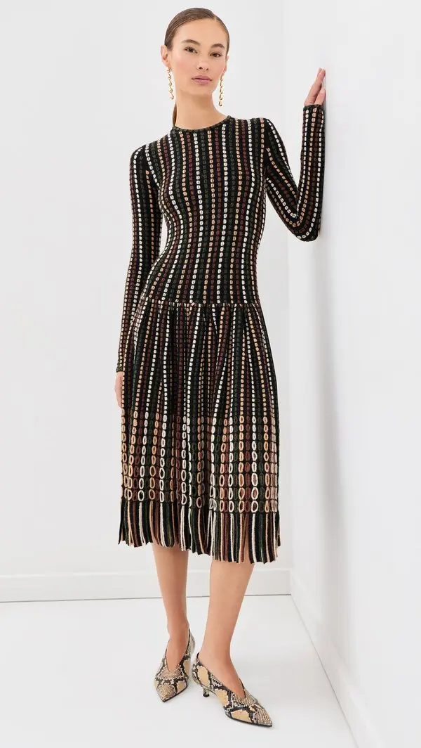 Ulla Johnson Adele Knit Dress With Geometric Pattern And Fringe Trim