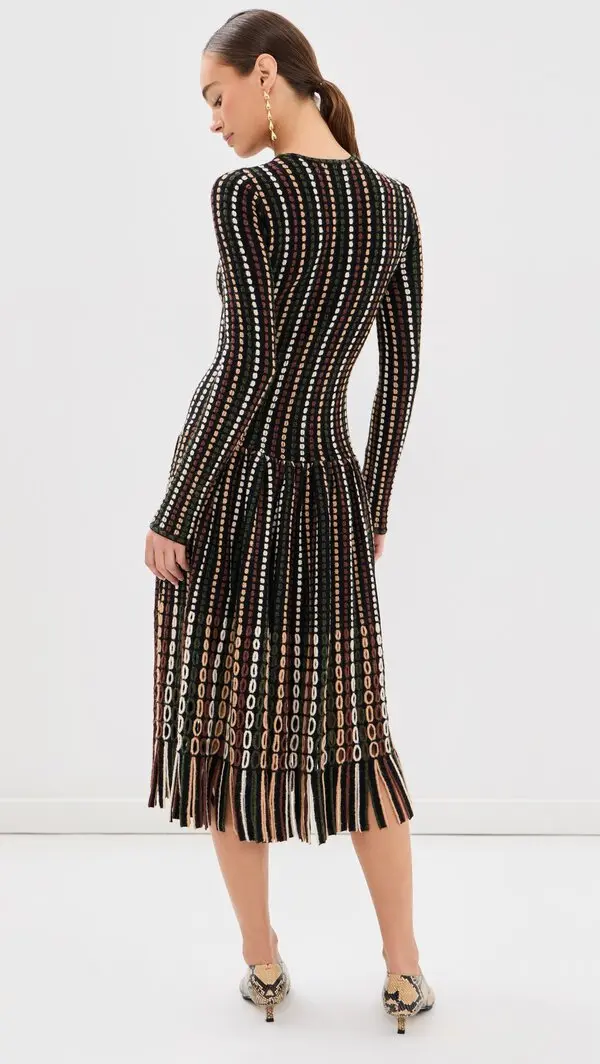 Ulla Johnson Adele Knit Dress With Geometric Pattern And Fringe Trim