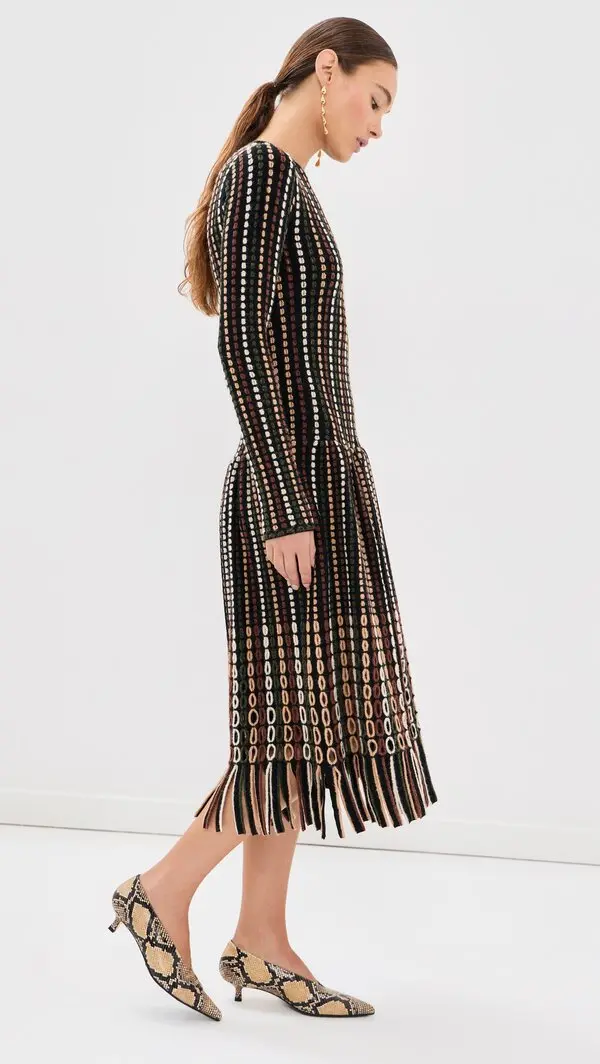 Ulla Johnson Adele Knit Dress With Geometric Pattern And Fringe Trim