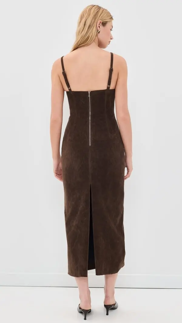 Bardot Faux Suede Sweetheart Neck Midi Dress With Slit