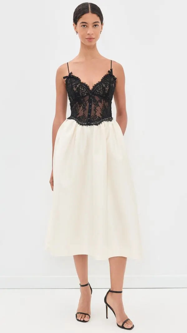 SELF-PORTRAIT Taffeta Contrast Lace Midi Dress