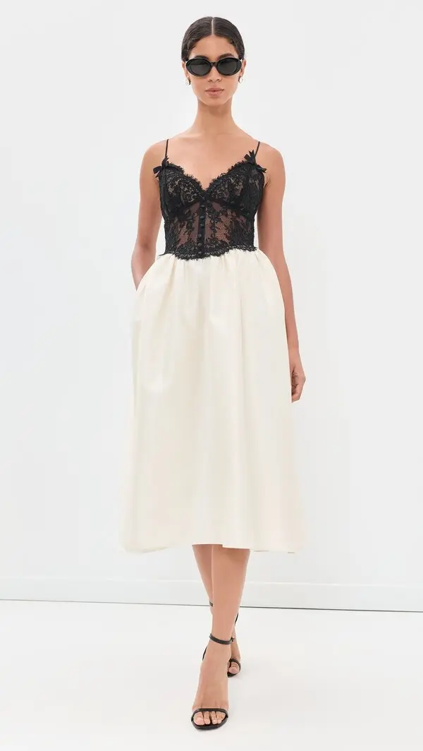 SELF-PORTRAIT Taffeta Contrast Lace Midi Dress