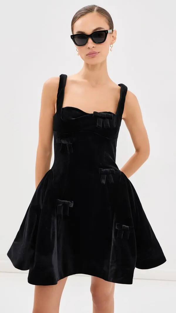 LEO LIN Ariel Velvet Bow Mini Dress