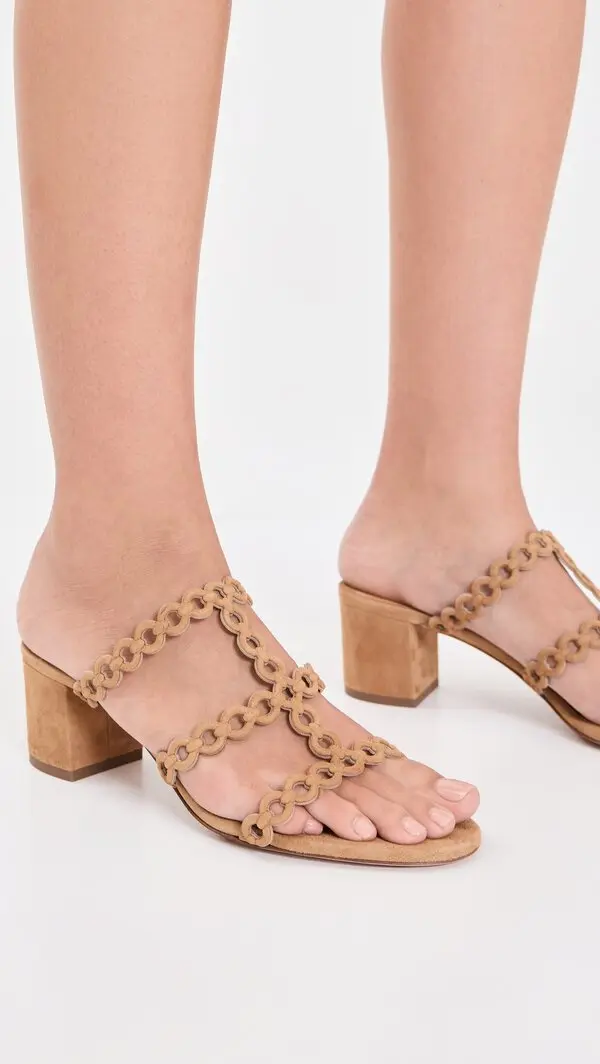 AQUAZZURA Infinity Chain Suede Mules 50mm