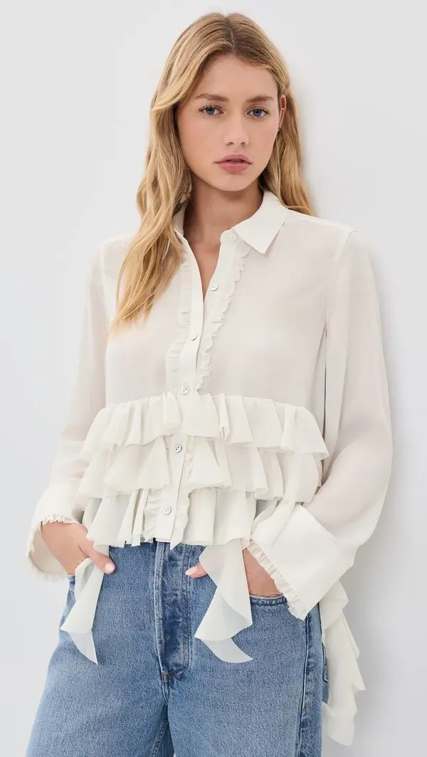 Cinq À Sept Nori Ruffle Trim Shirt