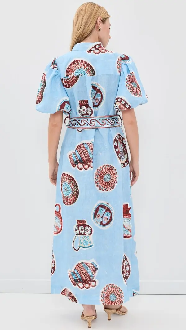 ROAME Berkeley Geometric Print Linen Maxi Shirt Dress